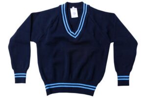 Navy blue school sweater with blue stripes - Tekiria General Suppliers LTD